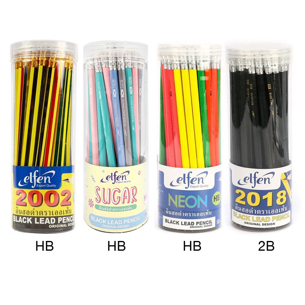 ดินสอ 2B HB ดินสอไม้ ELFEN เอลเฟ่น รุ่น 2002 / Sugar / NEON / 2018 ...