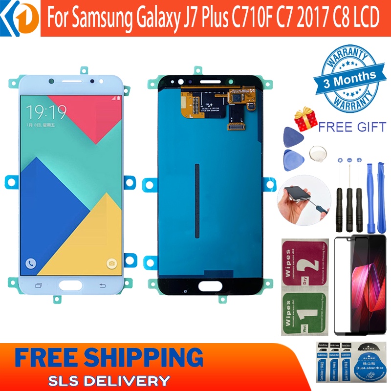 อะไหล่หน้าจอสัมผัส LCD สําหรับ Samsung Galaxy J7+ J7 Plus C710F C8 SM ...