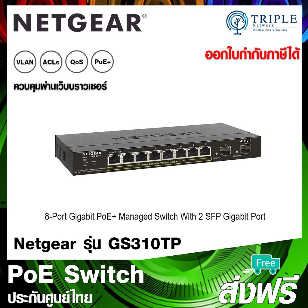 Netgear (GS310TP) 8-Port Gigabit PoE+ Ethernet Smart Managed Pro Switch ...