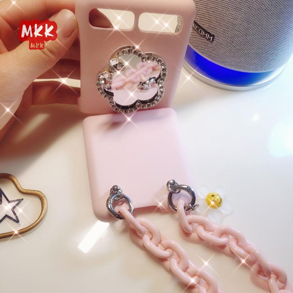 MKK เคสโทรศัพท์มือถือ ลายดอกไม้ พับได้ มีกระจก สีชมพู สําหรับ Samsung ...