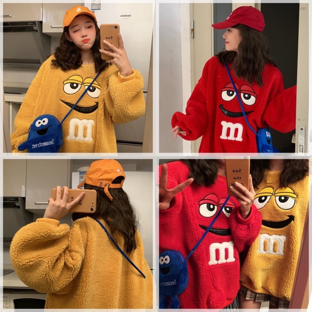 F1🚀ส่งไว เสื้อกันหนาวปักลาย m&m ผ้าสำลีหนานุ่ม ทรงโอเวอร์ไซส์ | Shopee ...