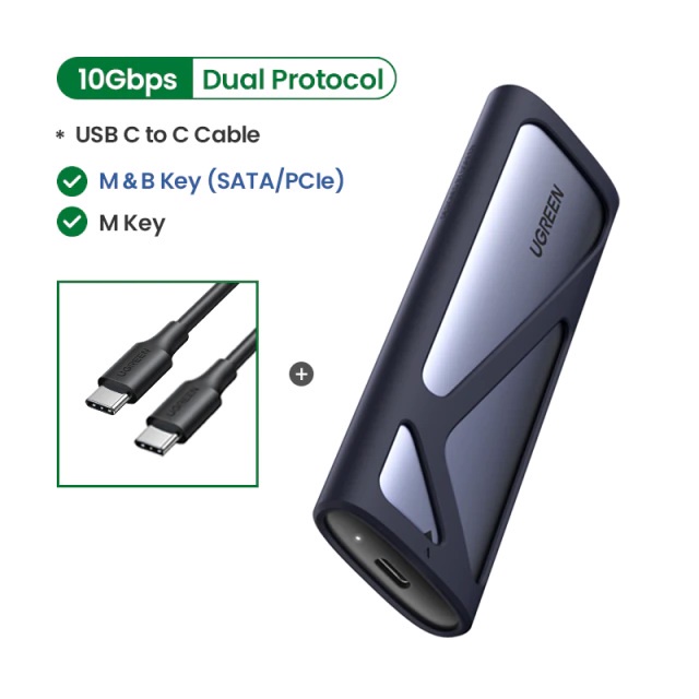 UGREEN(90264,90541) M.2 NVMe and SATA SSD Enclosure Reader, 10Gbps USB ...