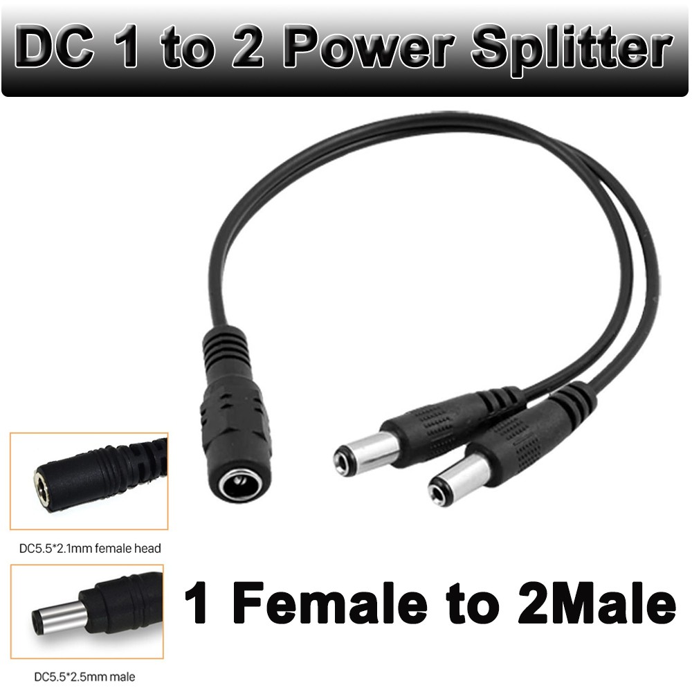 DC Power 1 Female to 2 Male 5.1mm X 2.1mm DC Power Adapter Splitter ...
