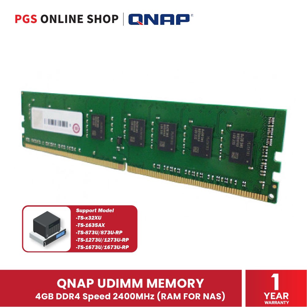 QNAP UDIMM MEMORY RAM FOR NAS (แรมสำหรับแนส) ความจุ 4GB DDR4 Speed 2400MHz สินค้ารับประกัน 1 ปี ...