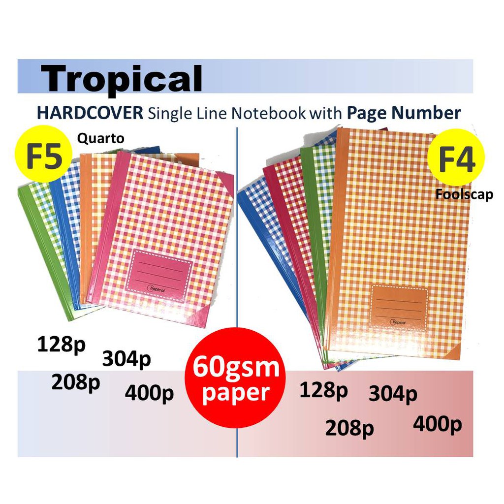 หนังสือ Tropical Hard Cover F4 Foolscap F5 Quorto พร้อมหมายเลขหน้า ...