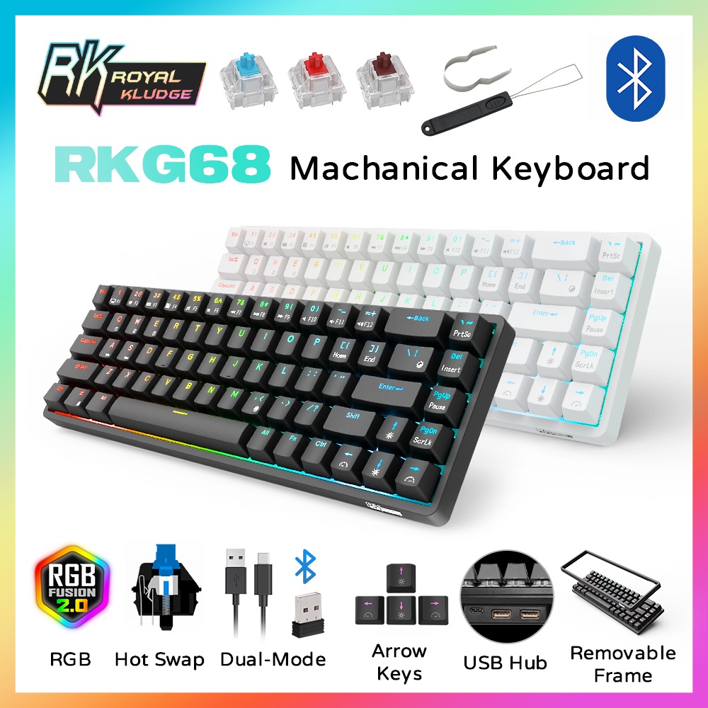 ROYAL KLUDGE RK G68 Gaming Keyboard คีย์บอร์ดไร้สาย Bluetooth/Wired/2 ...