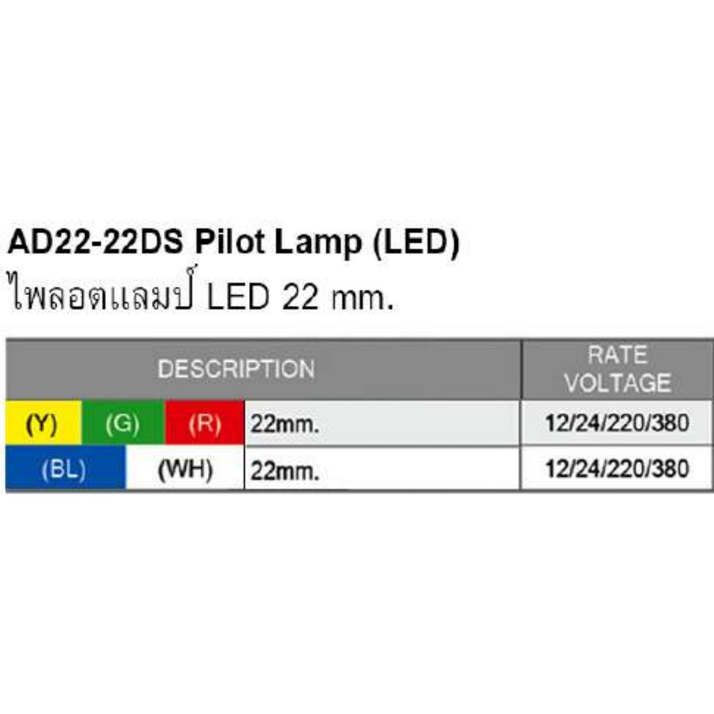 ไพลอตแลมป์ LED 22mm 12V , 24V AD22-22DS Pilot Lamp (LED) หลอดไฟแสดง ...