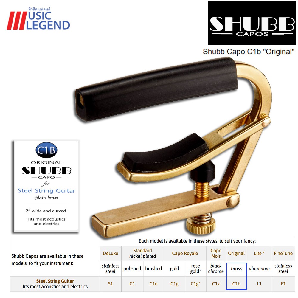 Shubb Capo S1 "Deluxe" , C1 ,C1B คาโป้ สำหรับ กีตาร์โปร่ง และ กีต้าร์ไฟฟ้า Made in U.S.A. ของแท้ ...