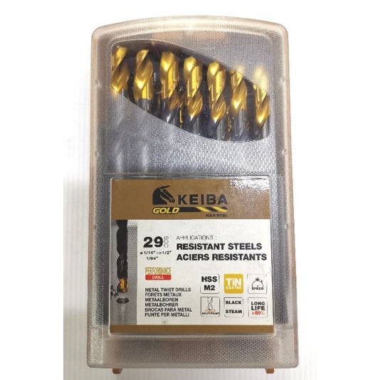 KEIBA KE-2517029 KG-2SET029 ชุดดอกสว่าน HSS M2 INCH ชุดดอกสว่าน KEIBA ชุด29ตัว หน่วยนิ้ว 1/16"-1 ...