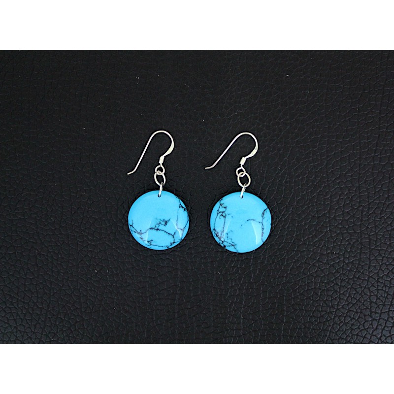 ต่างหูหินสี กลม 20 mm. ขอเกี่ยวเงินแท้ 925 หินเจียด้วยมือ Stone silver ...