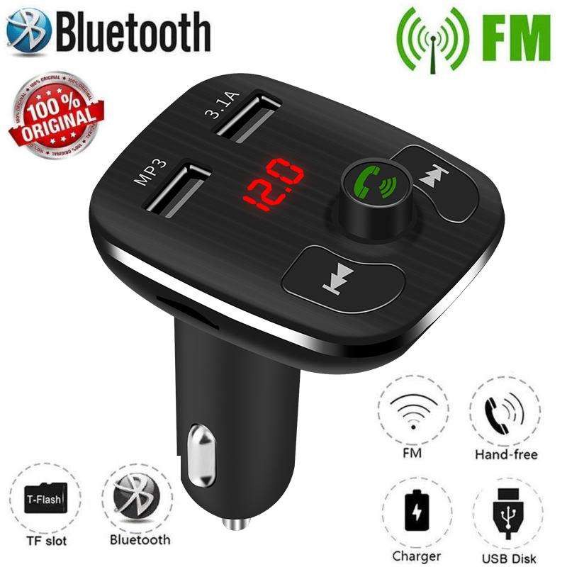 ของแท้100% V9 Bluetooth Car Kit FM Transmitter with 2 USB Car Charger 3.1A and Handsfree Calling ...