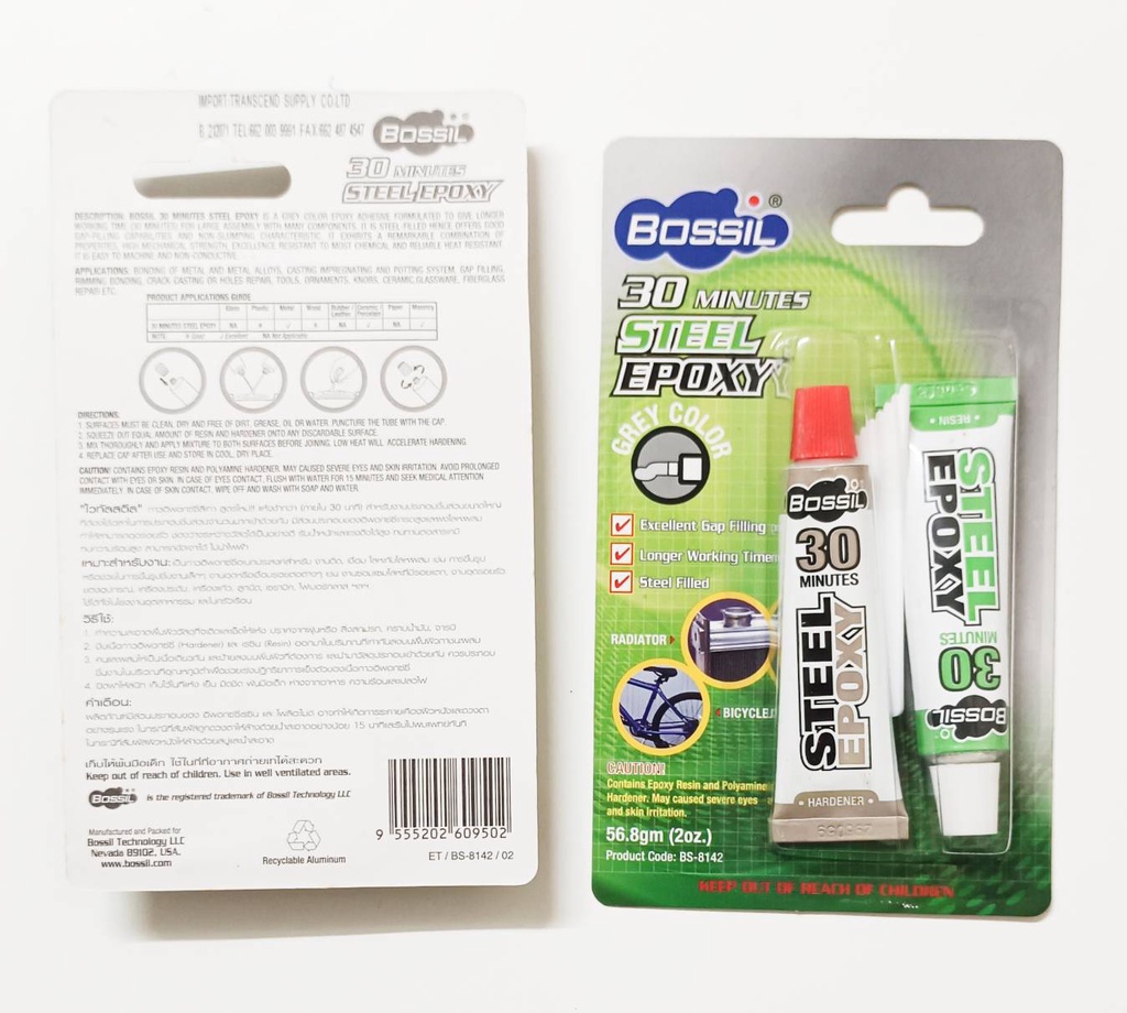 BOSSIL 30 MINUTES STEEL EPOXY (GREY COLOR) กาวอีพอกซ์ซี่อเนกประสงค์ สี ...