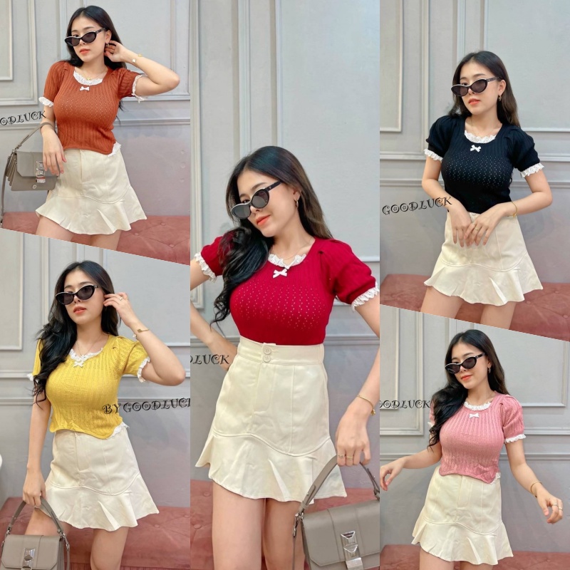 🌈MesubShop🌈 เสื้อยืดแขนสั้น ผ้าไหมพรม💚💛จะหวานหยดย้อย หรือจะแอบแซ่บก็ได้หมดกับลุคนี้♥️ รุ่น รส ...