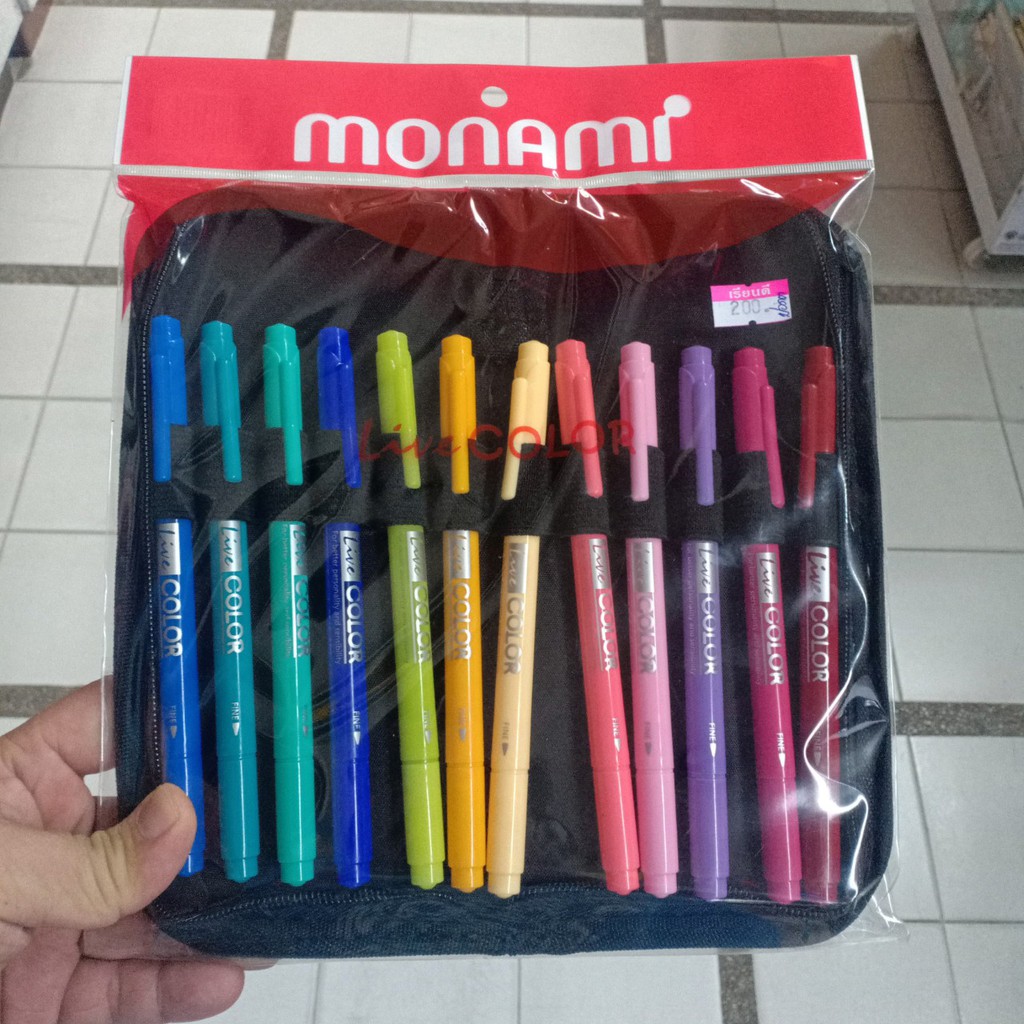ชุดปากกาเมจิ 2 หัว ชุดสีหวาน 12 สี พร้อมกระเป๋า Monami/200.-/ | Shopee Thailand