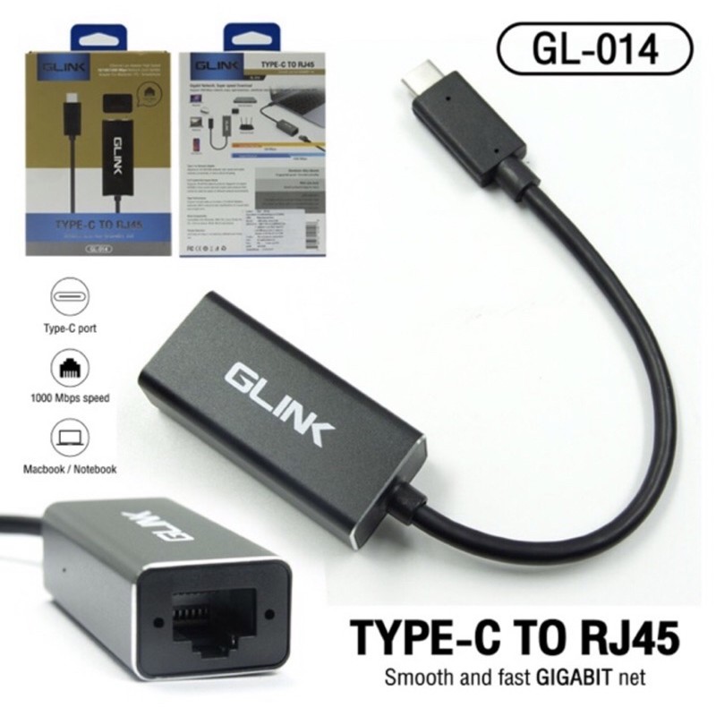 (USB-C TO RJ45)GLINK GL-014 TYPE-C TO Gigabit Ethernet Adapter | Shopee ...
