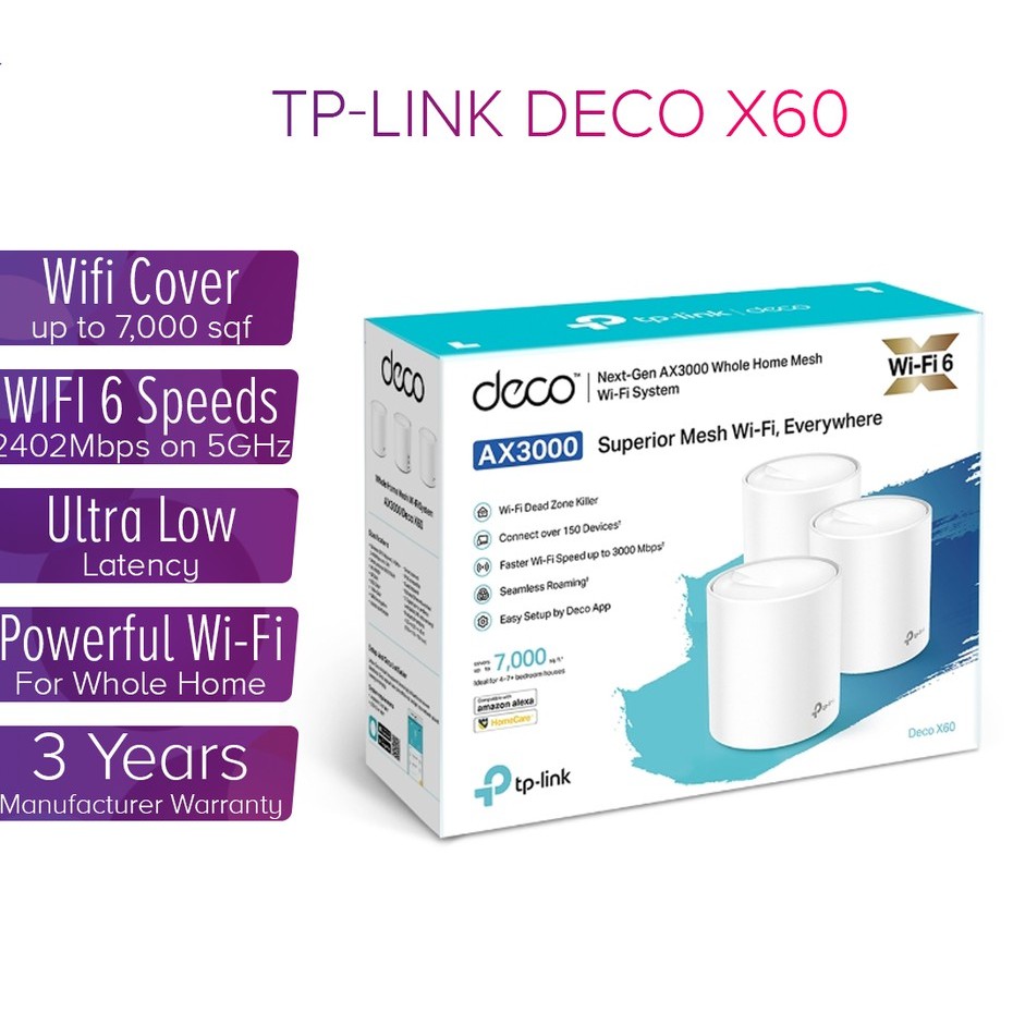 TP-LINK (Deco X60) (PACK 3) AX3000 Whole Home Mesh Wi-Fi System ...
