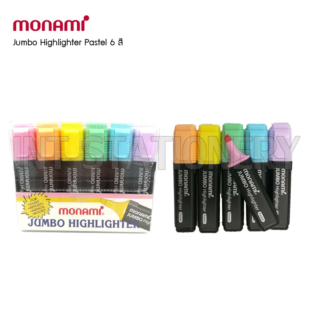 ปากกาเน้นข้อความ ไฮไลท์ โมนามิ Monami Highlighter Pastel 601, Jumbo ชุด ...