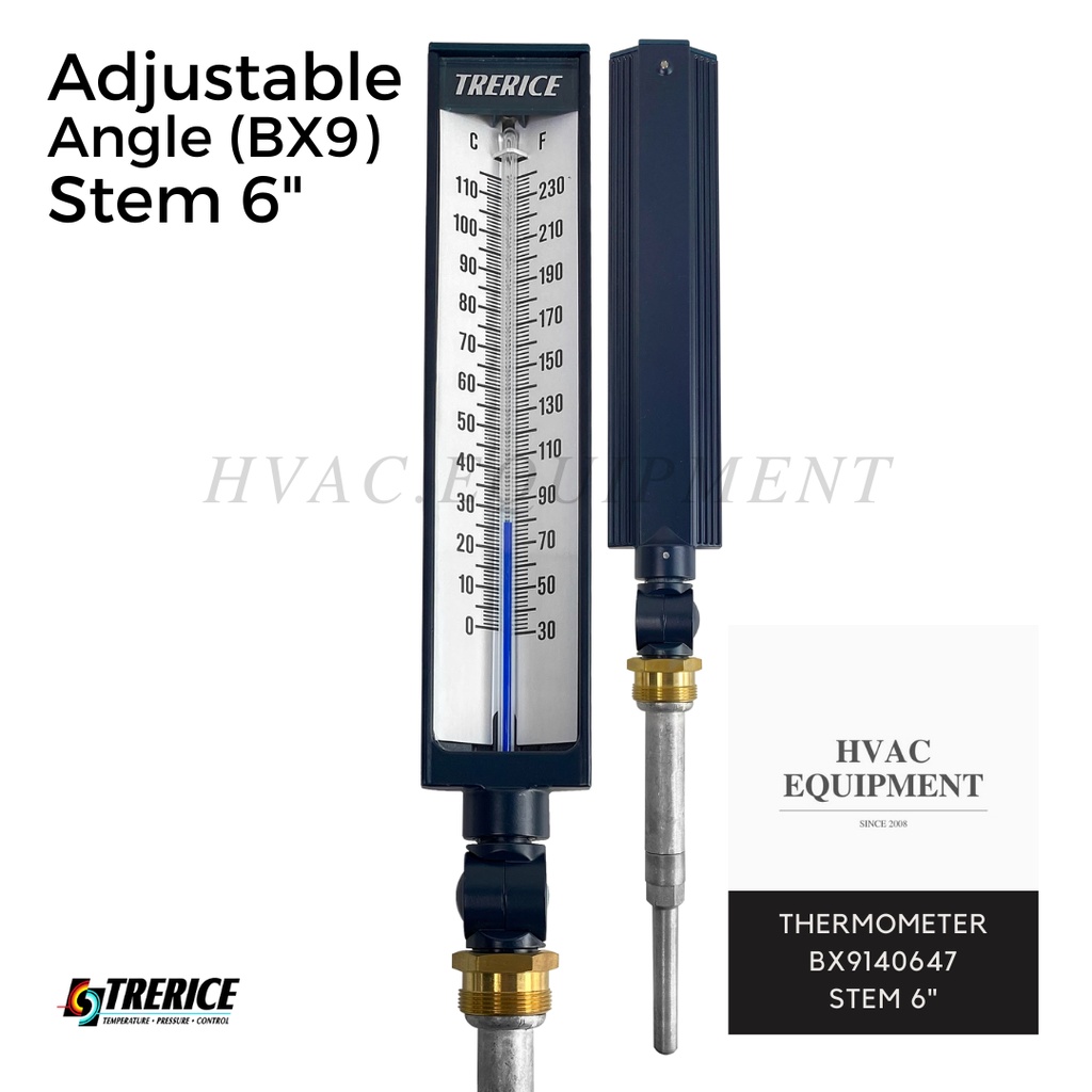 Trerice, BX9, Adjustable Angle Industrial Thermometer, Stem 6", เกลียว ...