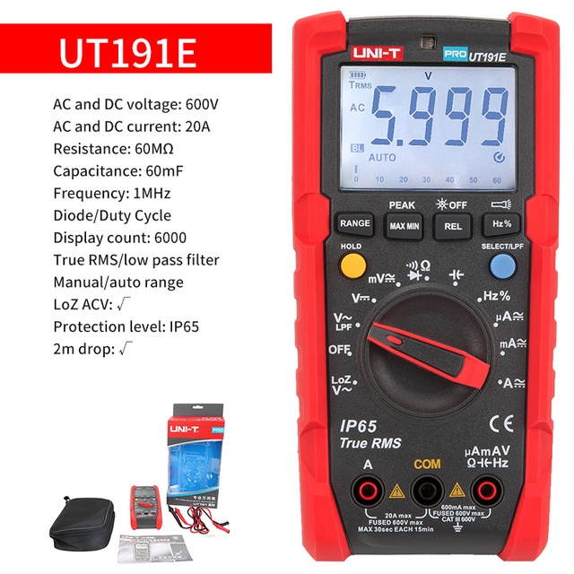 UNI-T UT191T UT191E Professional Multimeter 600V 20A True-RMS diode ...
