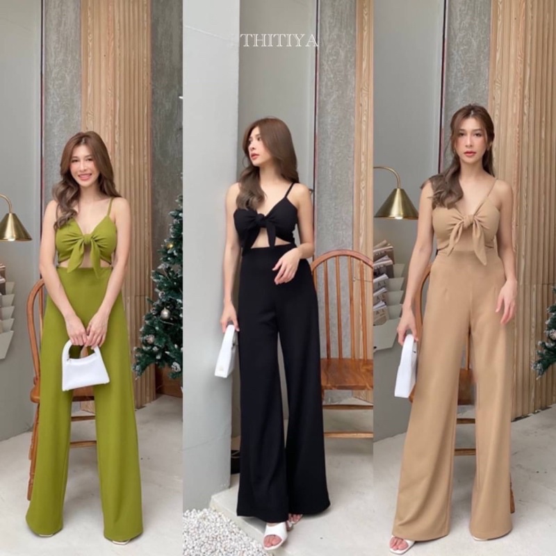 Bowie set เซ็ตผ้าร่องญี่ปุ่น เสื้อครอปสายเดี่ยวดีไซน์ผูกโบว์ด้านหน้าสวยสมูท | Shopee Thailand