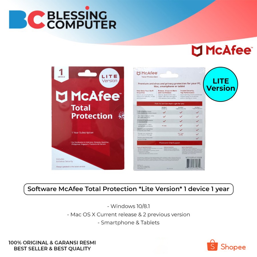 McAfee Total Protection Software *รุ่น Lite* 1 เครื่อง 1 ปี | Shopee ...
