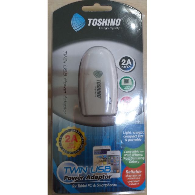 Toshino twin USB power charger | Shopee Thailand