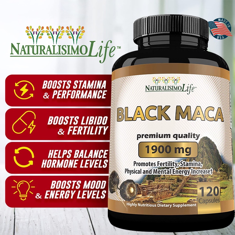 Organic Black Maca 1,900 mg per serving Natural Energy Booster Peruvian ...