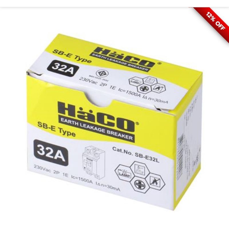 เซฟตี้เบรกเกอร์กันไฟดูด/กันไฟรั่ว 32 แอมป์ HACO รุ่น SB-E32L | Shopee Thailand