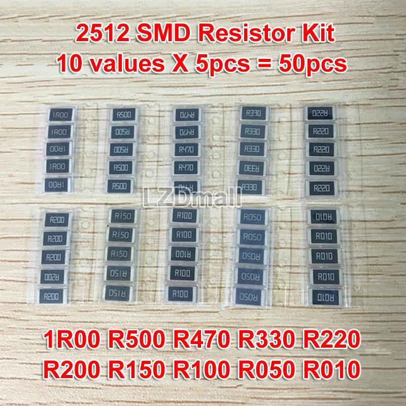 ชุดตัวต้านทาน SMD 10 value 50 ชิ้น 1R00 R500 R470 R330 R220 R200 R150 ...