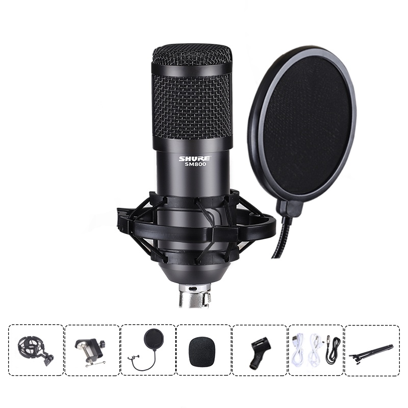 ไมค์คอนแดนเซอ ไมค์ไลฟ์สด (shure แท้ SM800 ไมโครโฟนคอนเดนเซอร์ +V8 ...
