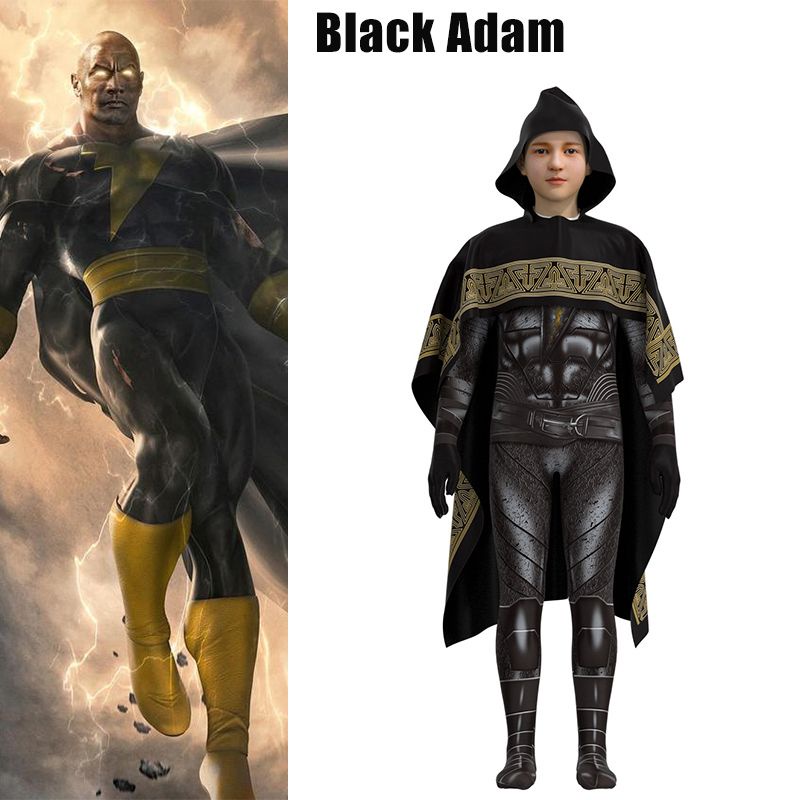 Black Adam Cosplay Costume Hooded Cloak Jumpsuit Set Halloween Adult ...