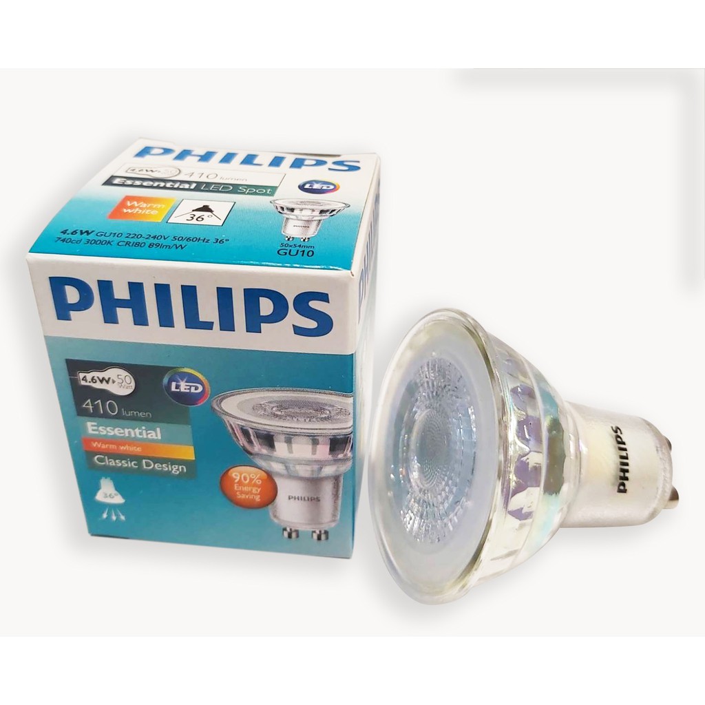 Philips Essential LED 4.6-50W GU10 830 36D | Shopee Thailand