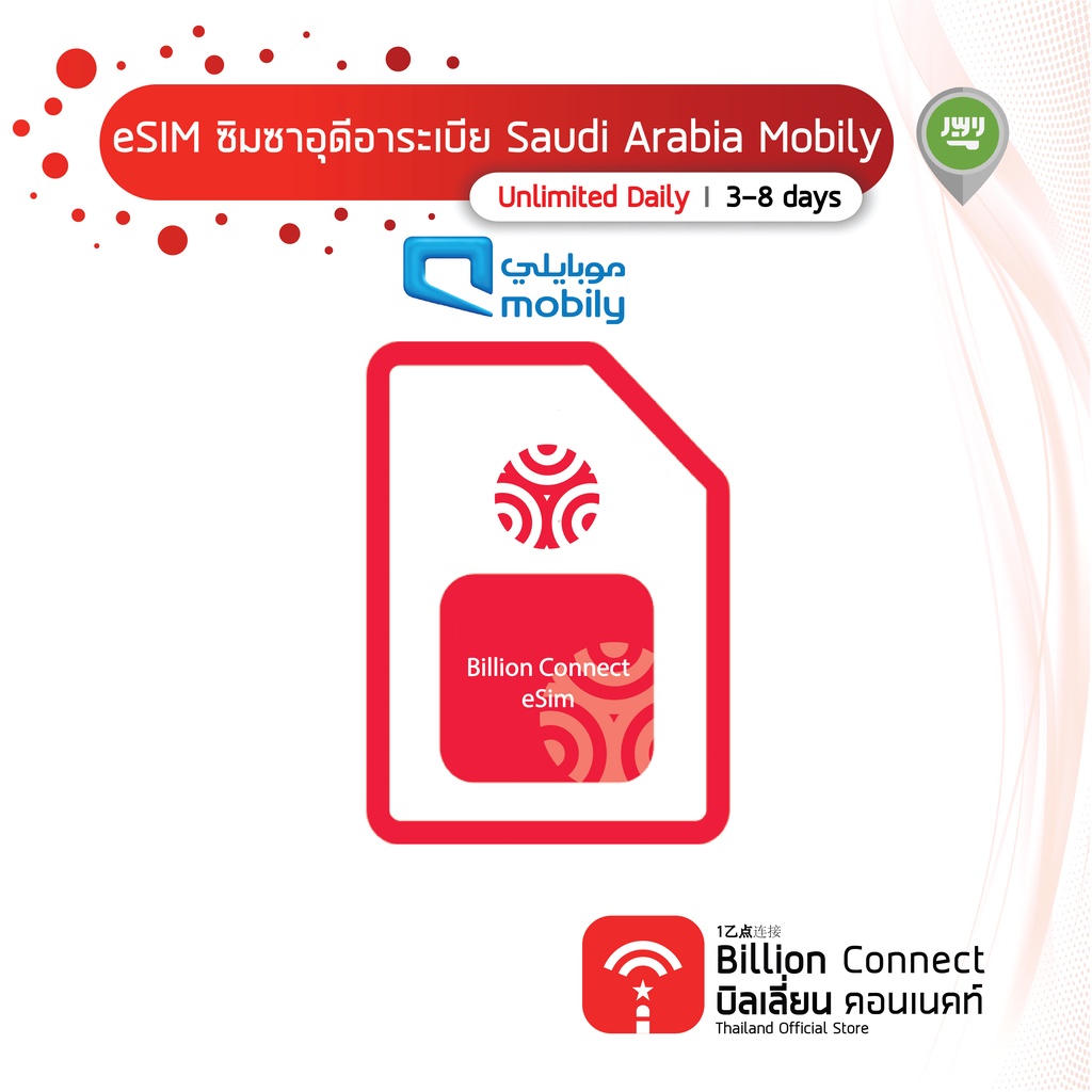 Billion Connect eSIM ซิมต่างประเทศ Saudi Arabia Unlimited Daily สัญญาณ ...