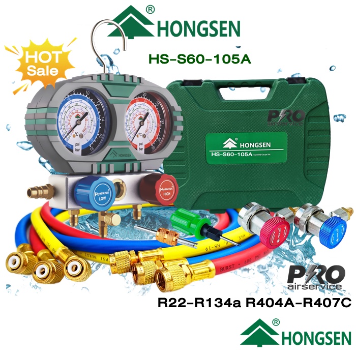 เกจคู่ Hongsen Manifold Gauge รุ่น HS-S60-105A วัดน้ำยา R22-134A-R12 ...