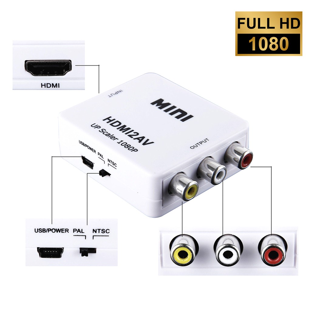 HDMI to AV Converter (1080P) แปลงสัญญาณภาพจาก HDMI เป็น AV (black/White ...