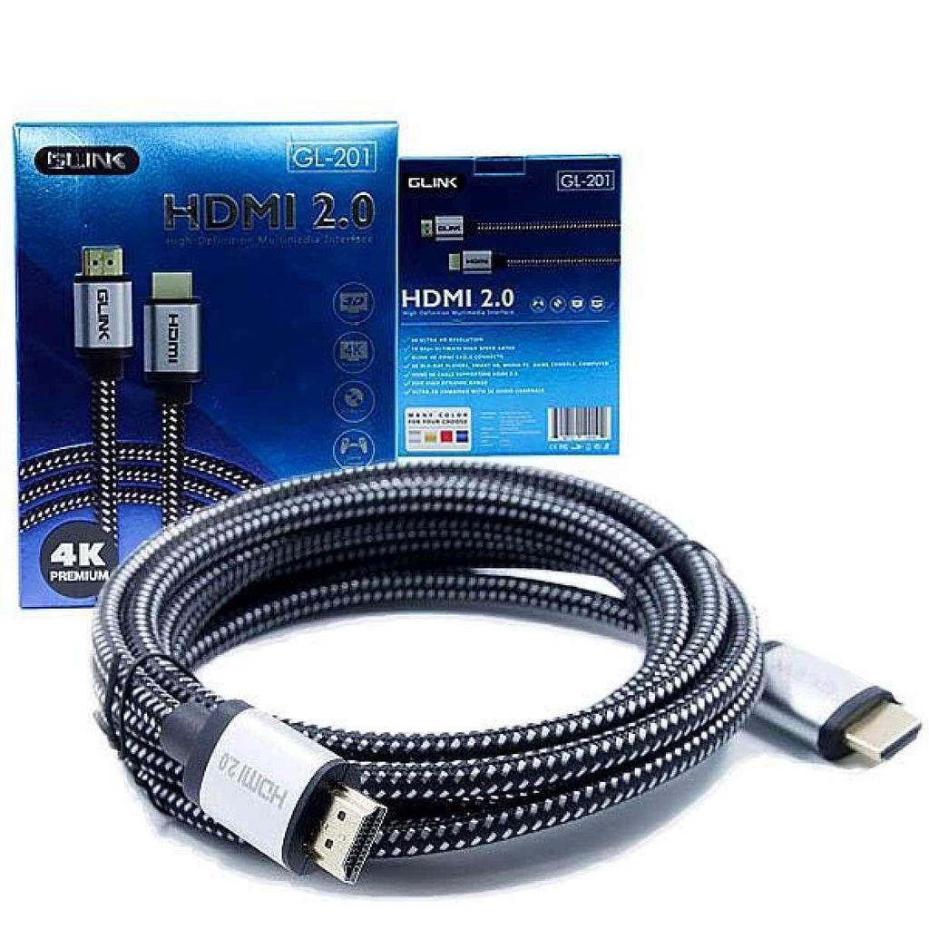 Cable GLINK GL201 HDMI 3D 4K (V.2.0) M/M (3เมตร) และ (5เมตร) สายถัก ...
