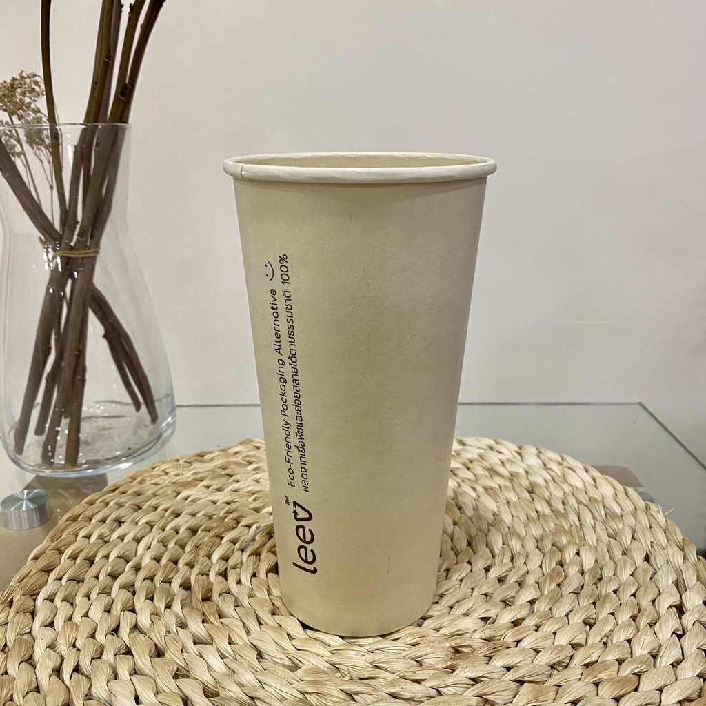 [50 ชิ้น] แก้วกระดาษ logo leev หนา เคลือบ PLA แก้วกาแฟ ย่อยสลายได้ 12 ...