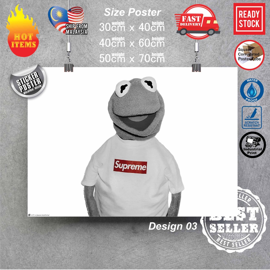 โปสเตอร์สติกเกอร์ติดผนัง ลาย Supreme x Kermit The Frog Streetwear สไตล์ ...