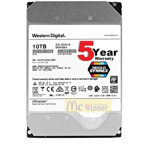 10TB HDD (ฮาร์ดดิสก์) WD HGST ULTRASTER (0F27606,HUH721010ALE604) HE10 ...