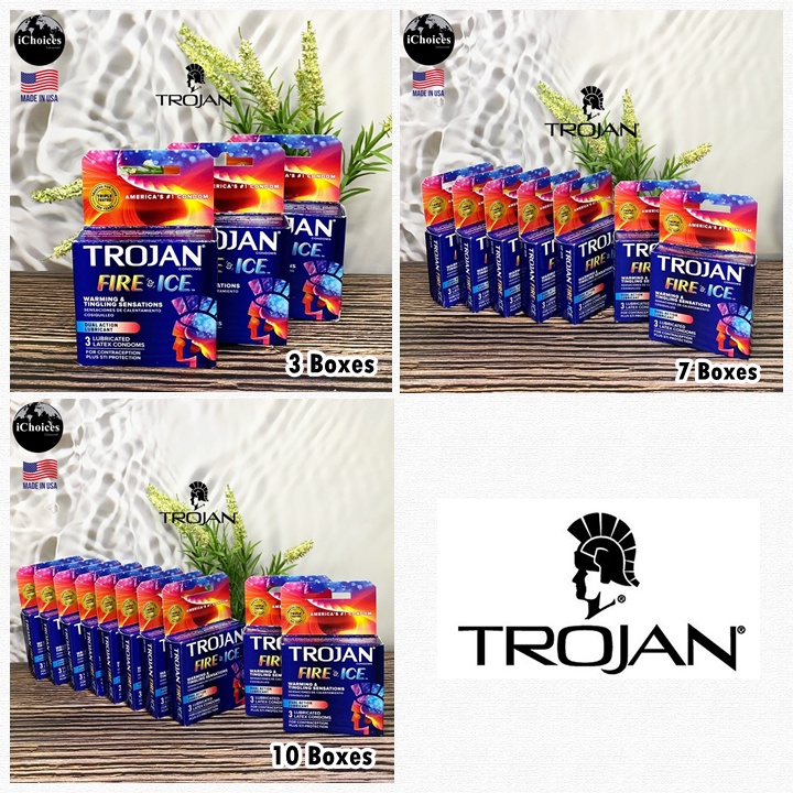[Trojan] Condoms Fire & ICE Dual Action Lubricant 3 Latex Condoms 3, 7 ...