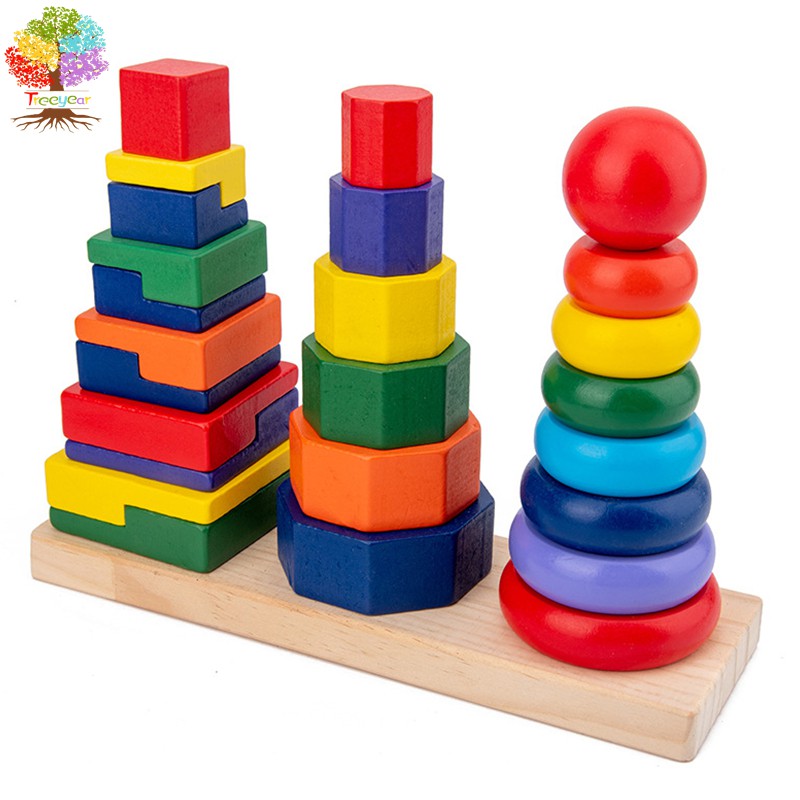 Treeyear Sensorial/Math Wooden Building Towers of Hanoi Rainbow ...