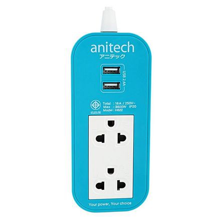 ปลั้กไฟ Anitech PLUG H622 ปลั๊ก มอก.3500วัตต์ ช่องชาร์จ USB 2.4A ...