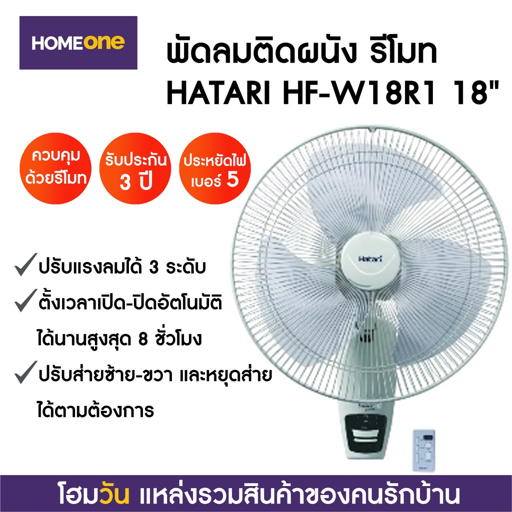 พัดลมติดผนัง รีโมท HATARI HF-W18R1 18" (สั่งสินค้า 1 ชิ้น/1 ออเดอร์ ...