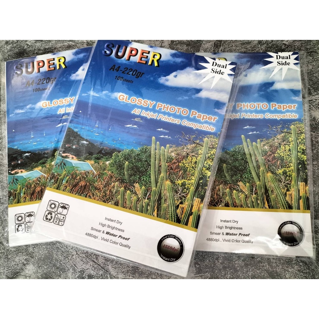 กระดาษโฟโต้ 2 หน้า SUPER Photo Inkjet Glossy A4 220G-2P (100/Pack) อย่างดี | Shopee Thailand
