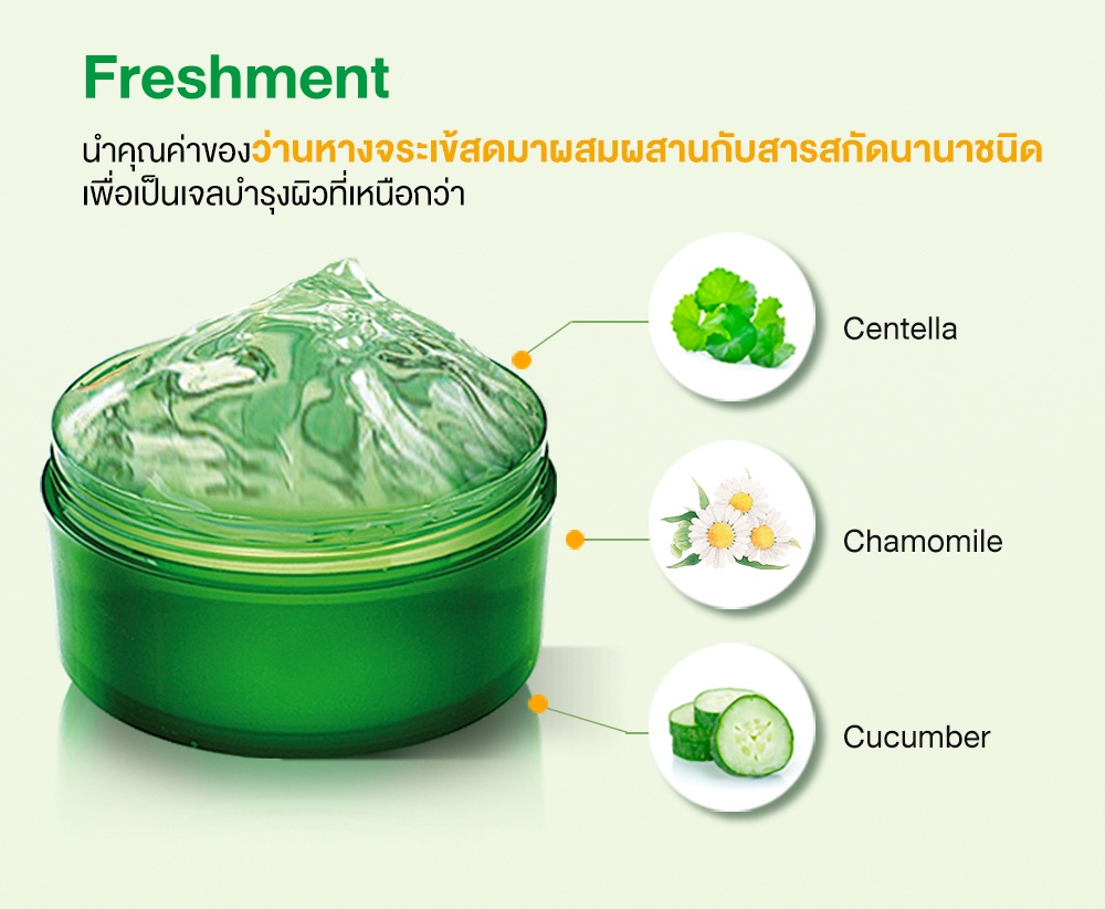 Freshment Gel เฟรชเม้นท์ เจลบำรุงผิวว่านหางจระเข้ /ใบบัวบก 300ml [Aloe ...