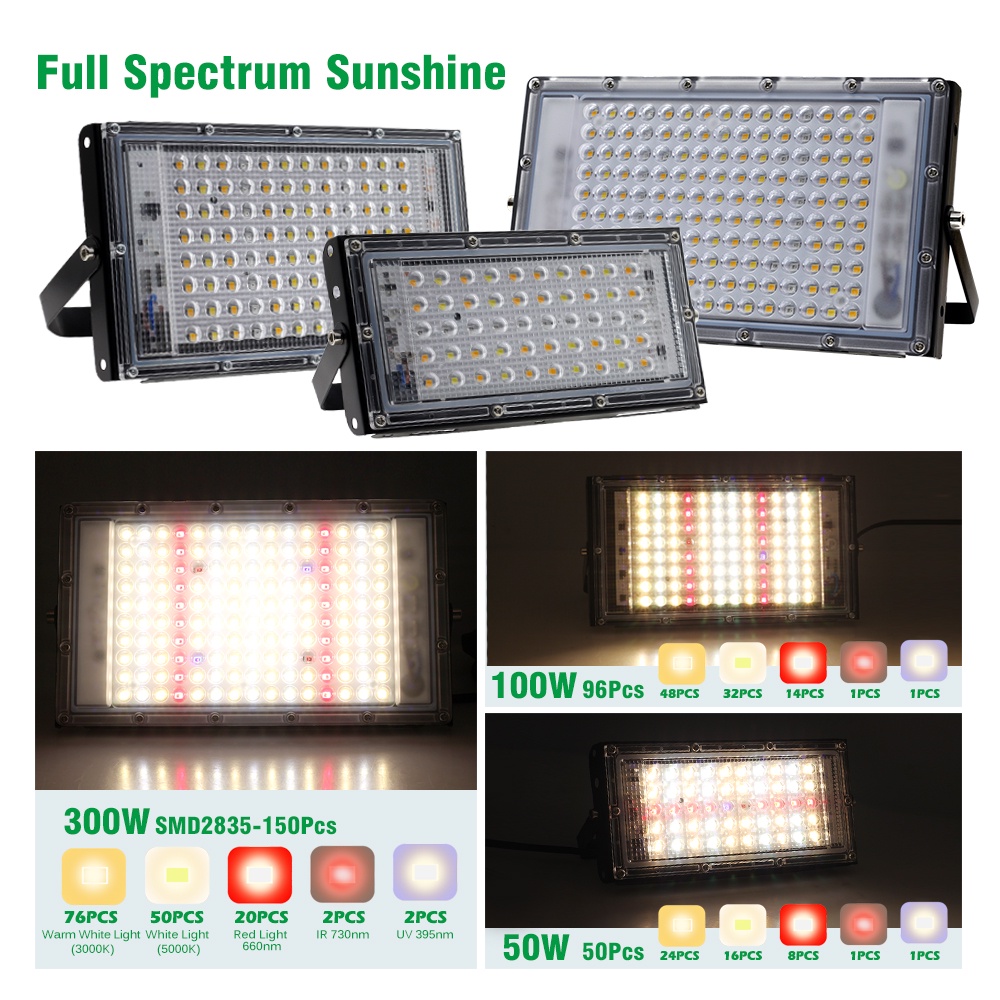 ไฟปลูก Full Spectrum LED Grow Light 50W 100W 300W ไฟปลูกต้นไม้ กันน้ำ ไฟต้นไม้ พร้อมสายปลั๊ก 1ม. ...