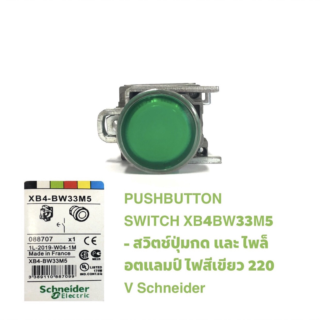 PUSH BUTTOB SWITCH XB4BW33M5 สวิตช์ปุ่มกด และไพล็อตแลมป์ ไฟสีเขียว 220 ...