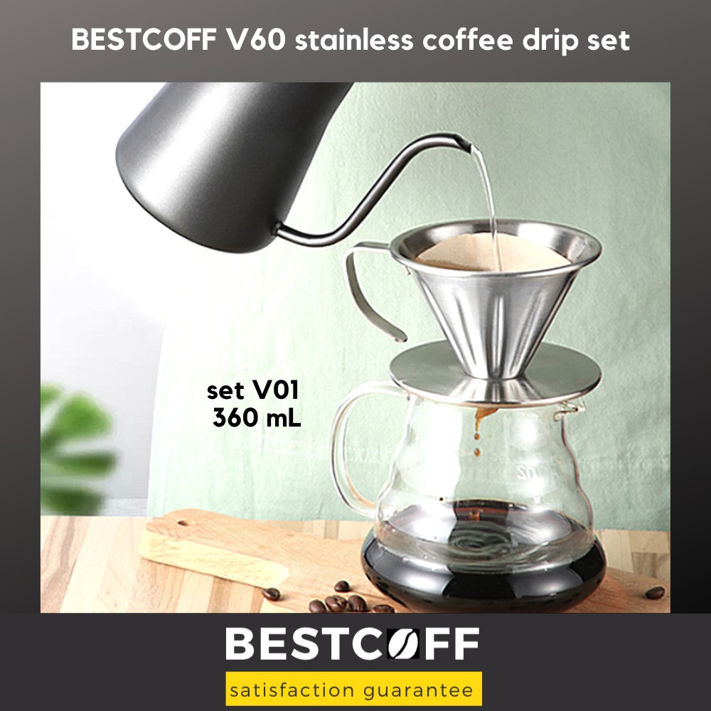 BESTCOFF ชุดดริปกาแฟ V60 ดริปเปอร์ สเตนเลส Stainless V60 coffee drip ...