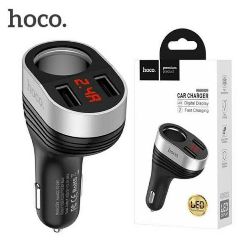 Hoco Car Charger 2in1 หัวชาร์จในรถ 2 USB + ช่องจุดบุหรี่ 1 Z29 | Shopee Thailand