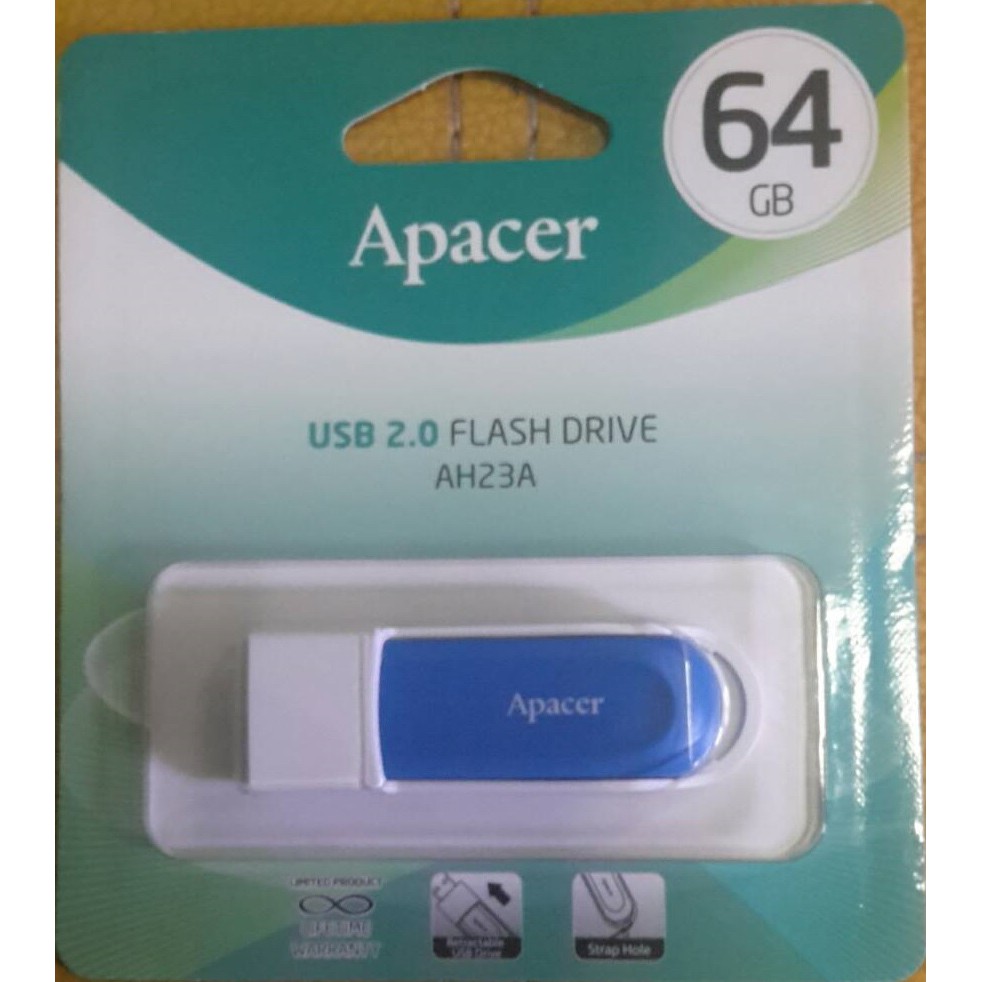 APACER Flash Drive 64 GB [ AH23A ] (แฟลชไดร์ฟ) ( White - BLUE ) USB 2.0 ...
